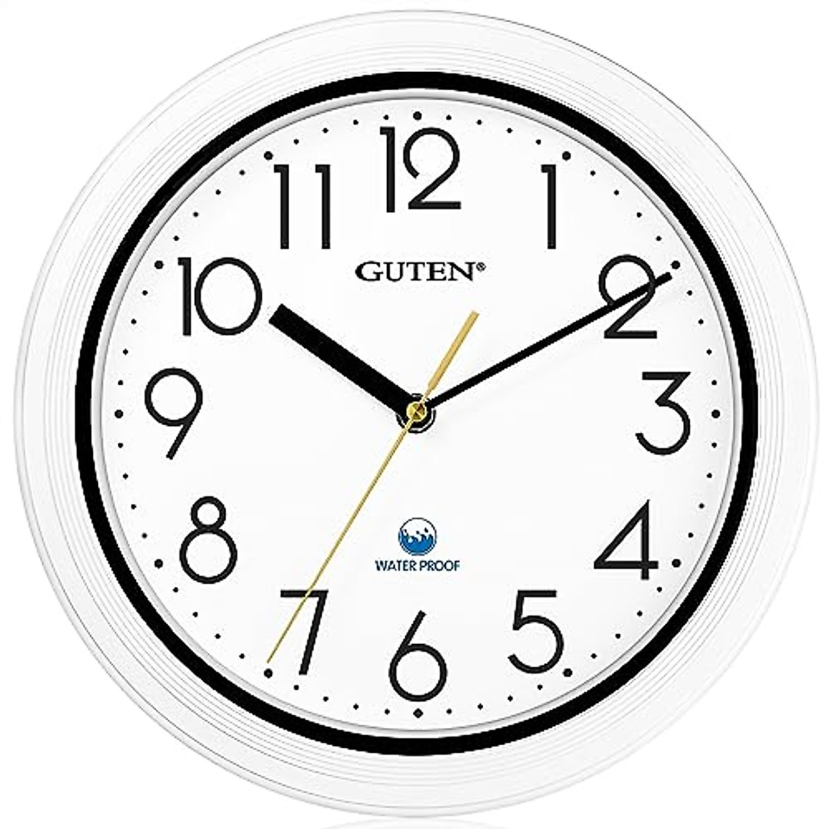 Caysie 11 Inch Indoor Outdoor Waterproof Wall Clock, Silent Non-Ticking Battery Operated Quality Quartz Round Clock for Patio, Pool, Home Decor (White)