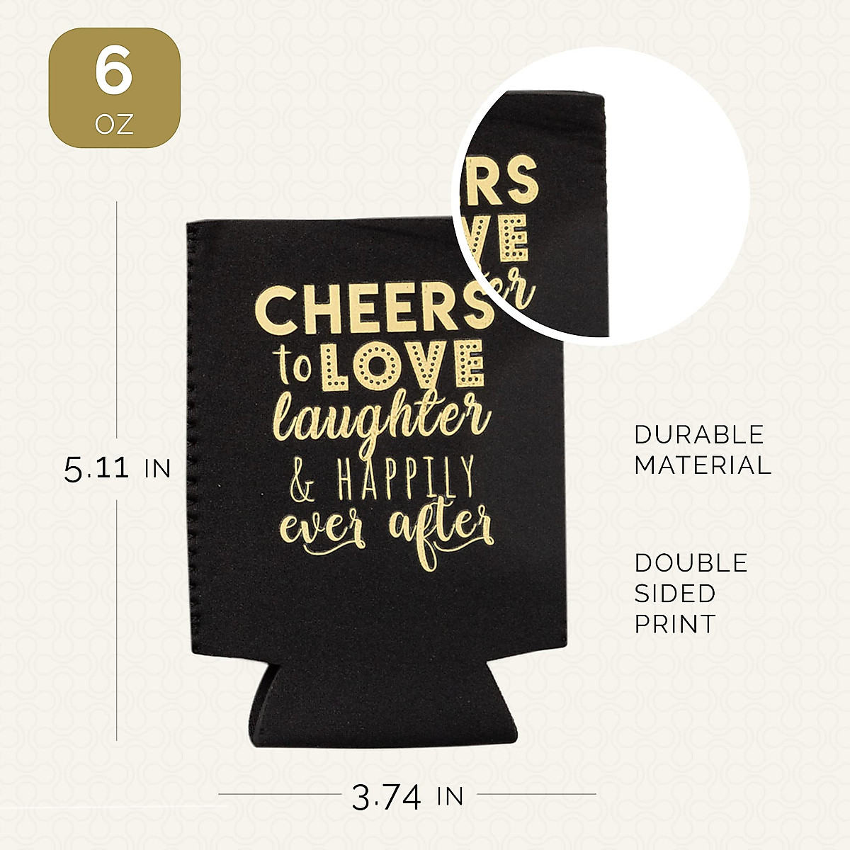 Wedding Can Can Cooler Decorations - Cheers to Love Laughter and Happily Ever After, Can Coolies Set of 12, Wedding Supplies For Bridal Showers, Engagements and Bachelorette Parties (Black)