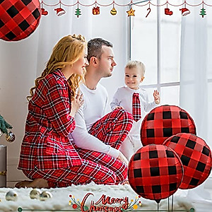 6 Pieces Buffalo Plaid Lumberjack Party Balloons 18 Inches Gingham Mylar Balloons Black and Red Plaid Party Balloons for Christmas Birthday Baby Shower Holiday Decoration