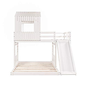 Merax House Shaped Solid Wood Bunk Bed with Roof, Window, Guardrail and Ladder for Kids, Teens, Girl or Boys