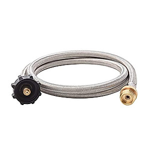 Flame King SS-QCC-1LB 5-FT Steel Braided Hose, 1 lb to 20 lb Adapter, Connects Portable Appliances to Standard Propane QCC1/Type1 Tank