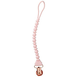 Itzy Ritzy Silicone Pacifier Clip; 100% Silicone Pacifier Strap with Clip Keeps Pacifiers, Teethers & Small Toys in Place; Features One-Piece Design & Silicone Cord, Pink + Rose Gold Clip
