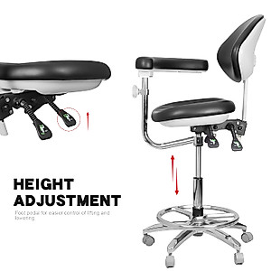 ORILAO Multi Function Adjustable Dental Assistant Stool with Armrest Rack Rolling Cover PU Leather Foot Controlled