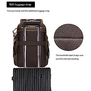 LANNSYNE Vintage Full Grain Genuine Leather Backpack For Men, fits 16" Laptop Travel Hiking Bag Camping Rucksack Brown