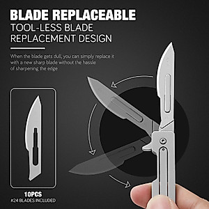 KUQIME Pocket Knife for Men Outdoor Interchangeable Blade Folding Knife with 10 Carbon Steel Surgical Blades - Versatile EDC Tool for Precision Cutting, Crafting and Everyday Carrying (34, Grams)