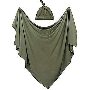 OWLOWLA Swaddle Blanket and Hat Set Newborn Swaddle Wrap Baby Receiving Blanket for Baby Boys Girls(Olive)