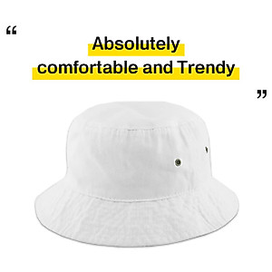KBM-500 WHT L/XL Unisex Washed Cotton Bucket Hat Summer Outdoor Cap