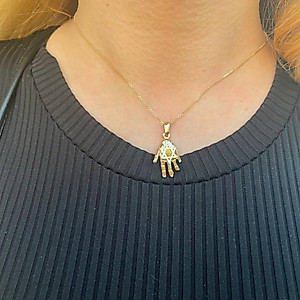Baltinester Handmade 3D Hamsa Hand Holding a Star of David Pendant in 14k Yellow Gold Jewish Jewelry 0.82 x 0.59 Inch Jewelry