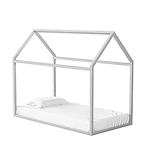 Little Seeds Rowan Valley Skyler Kids Metal House, Twin Size Frame, Dove Gray Bed (DA4037419LS)