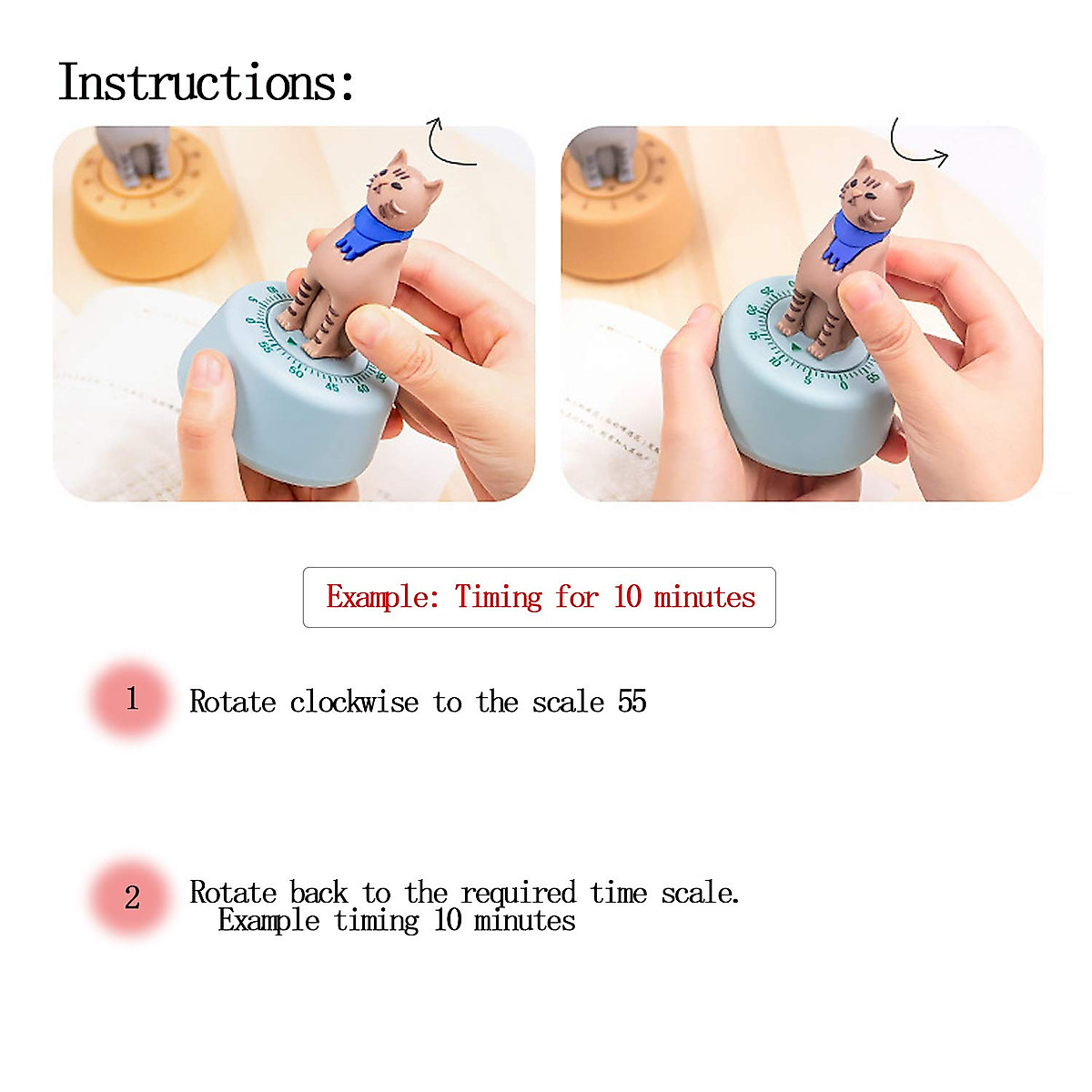 Ranvi Timer Cat Shaped Time Manager Mechanical Kitchen Timer, Suitable for Kitchen, Learning, Daily(Gray)