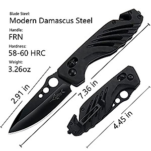 XIPHIAS 4.25" EDC Axis Lock Folding Pocket Knife Tactical Knife with Pocket Clip,Glass Breaker,Seat Belt Cutter Emergency Multitool FK045 (Stainless Steel Blade)