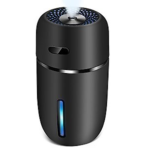 USB Car Humidifier, 200ml Mini Portable Humidifiers with 7 Colors LED Night Light, Quiet Operation, Adjustable Mist Modes for Bedroom Home Baby Office Car(Black)