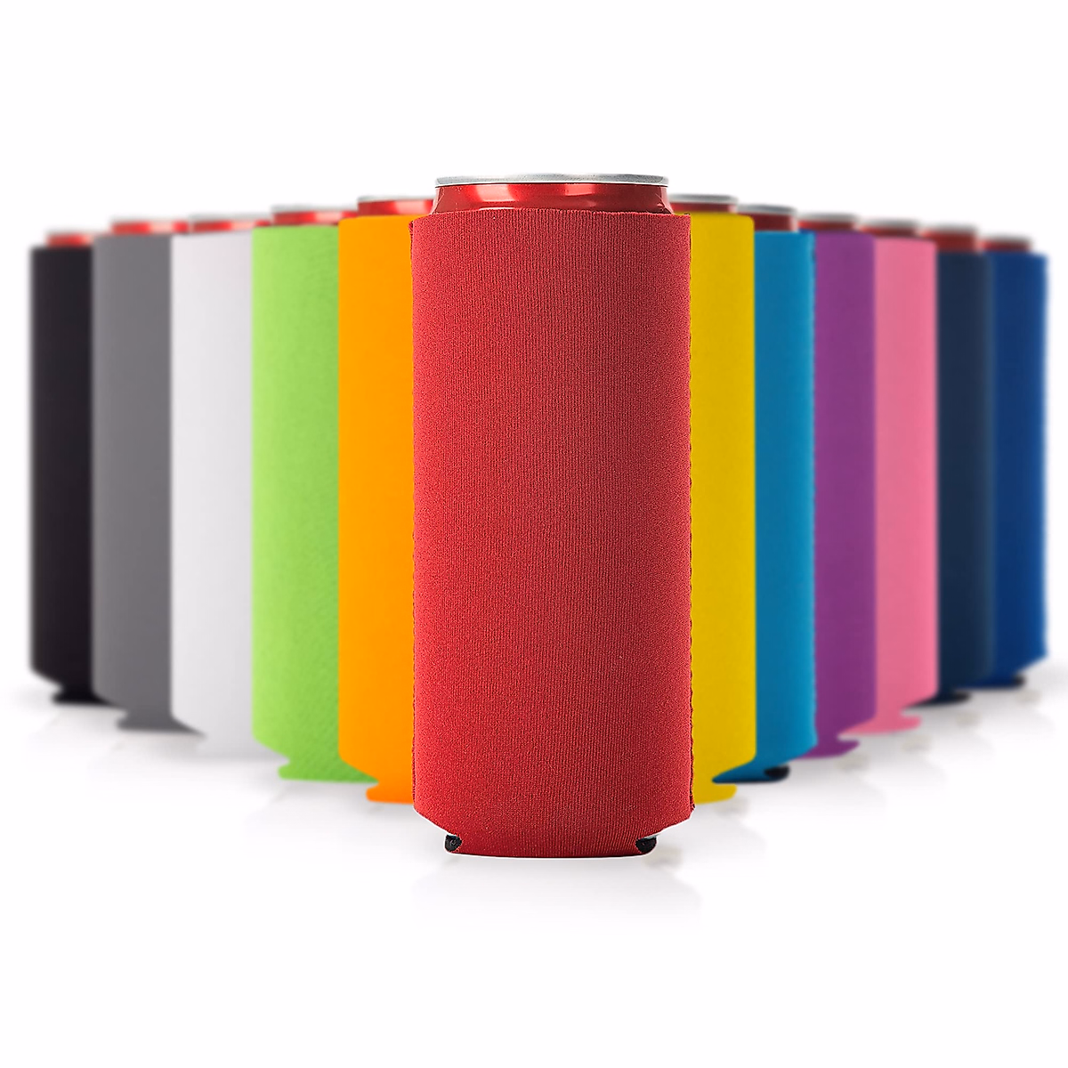 Slim Can Cooler Sleeves 12 Pack - Blank Skinny Can Cooler 12oz Foldable - Neoprene Can Cooler - Slim Can Insulator, Slim Beverage Cooler for Beer & Soda - Sublimation Can Cooler (Assorted)