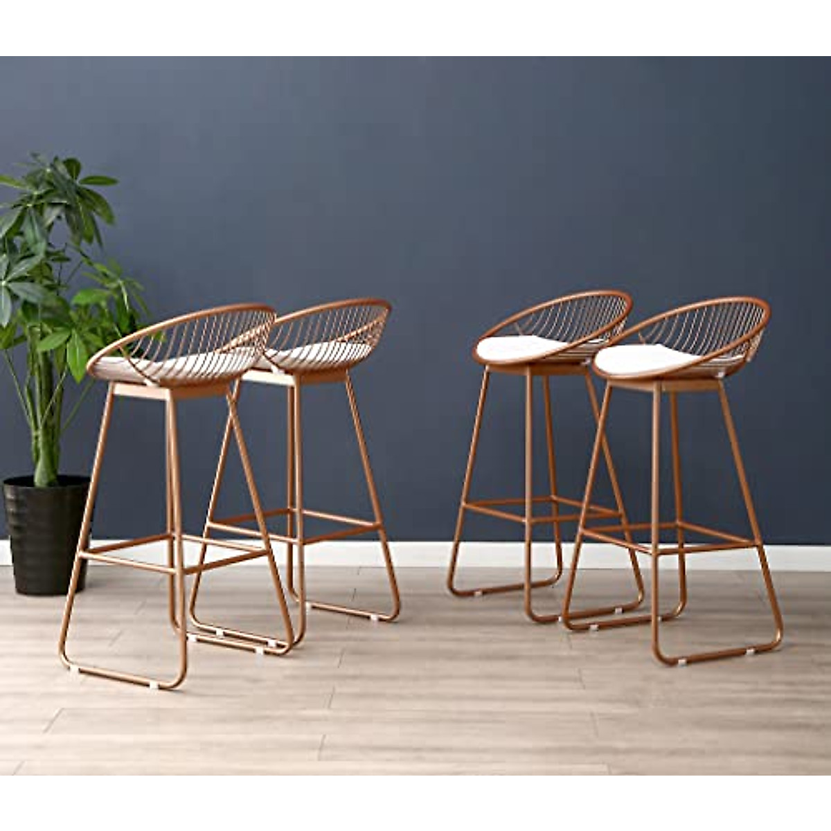 Kirpi Bar Stools Set of 4, Rose Gold Bar Height Bar Chairs 30" Seat, Kitchen Island Barstools Metal, Modern High Counter Stools with White Seat Cushion (4, Rose Gold)
