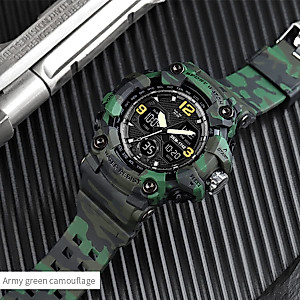 Dayllon Mens Digital Sports Watch 50M Waterproof Military Backlight Stopwatch Countdown Watches 1742 Green