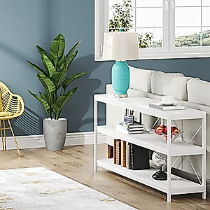 LITTLE TREE 55 Inch Long Sofa Console Table with Storage Shelves, 3 Tiers TV Stand for Living Room