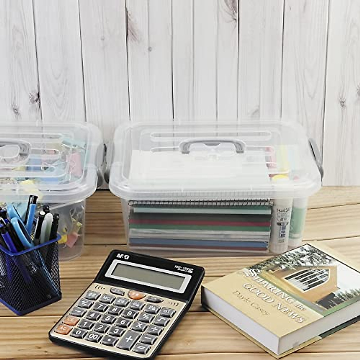 Jekiyo 6 Packs Latch Storage Box, Plastic Container Bin with Lid, 8 L