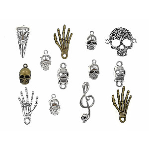 ALIMITOPIA 100 Grams Assorted Skull Skeleton Bone Punk Steampunk Charm Pendant Connector for DIY Necklace Bracelet Jewelry Making Findings