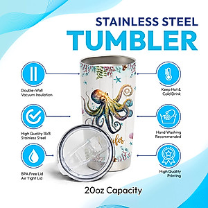 Hyturtle Personalized Gifts For Octopus Lover - Just A Girl Who Loves Octopuses Custom Name Stainless Steel Tumbler 20oz With Lid - Idea Ocean Animal Lover Gifts For Women Girl On Birthday, Christmas