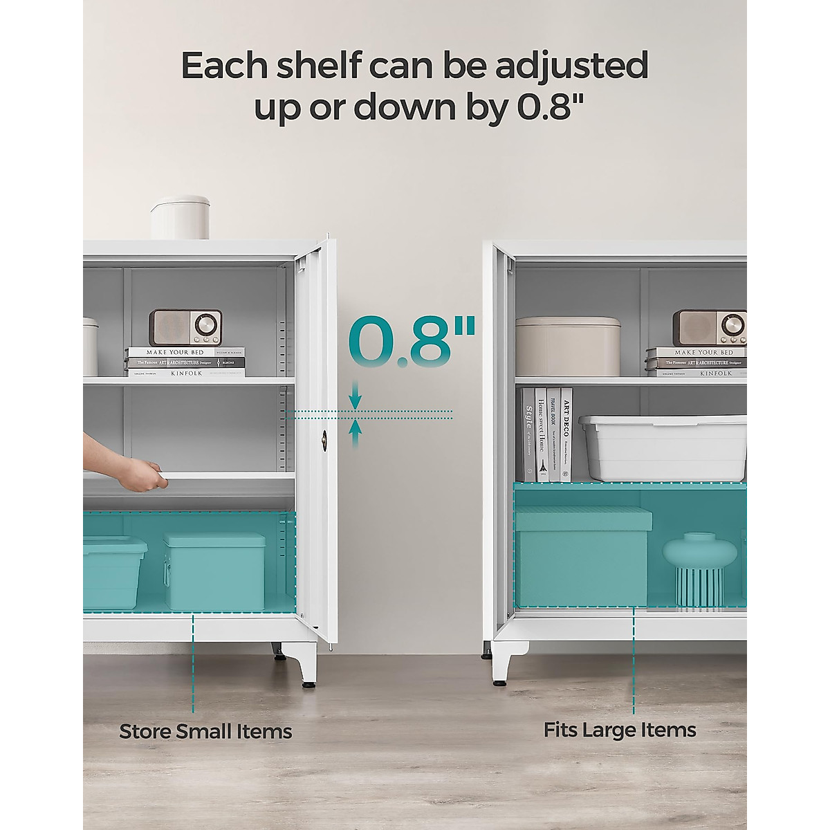 SONGMICS Garage Cabinet, Metal Storage Cabinet with Doors and Shelves, Office Cabinet for Home Office, Garage and Utility Room, Grey UOMC013G01