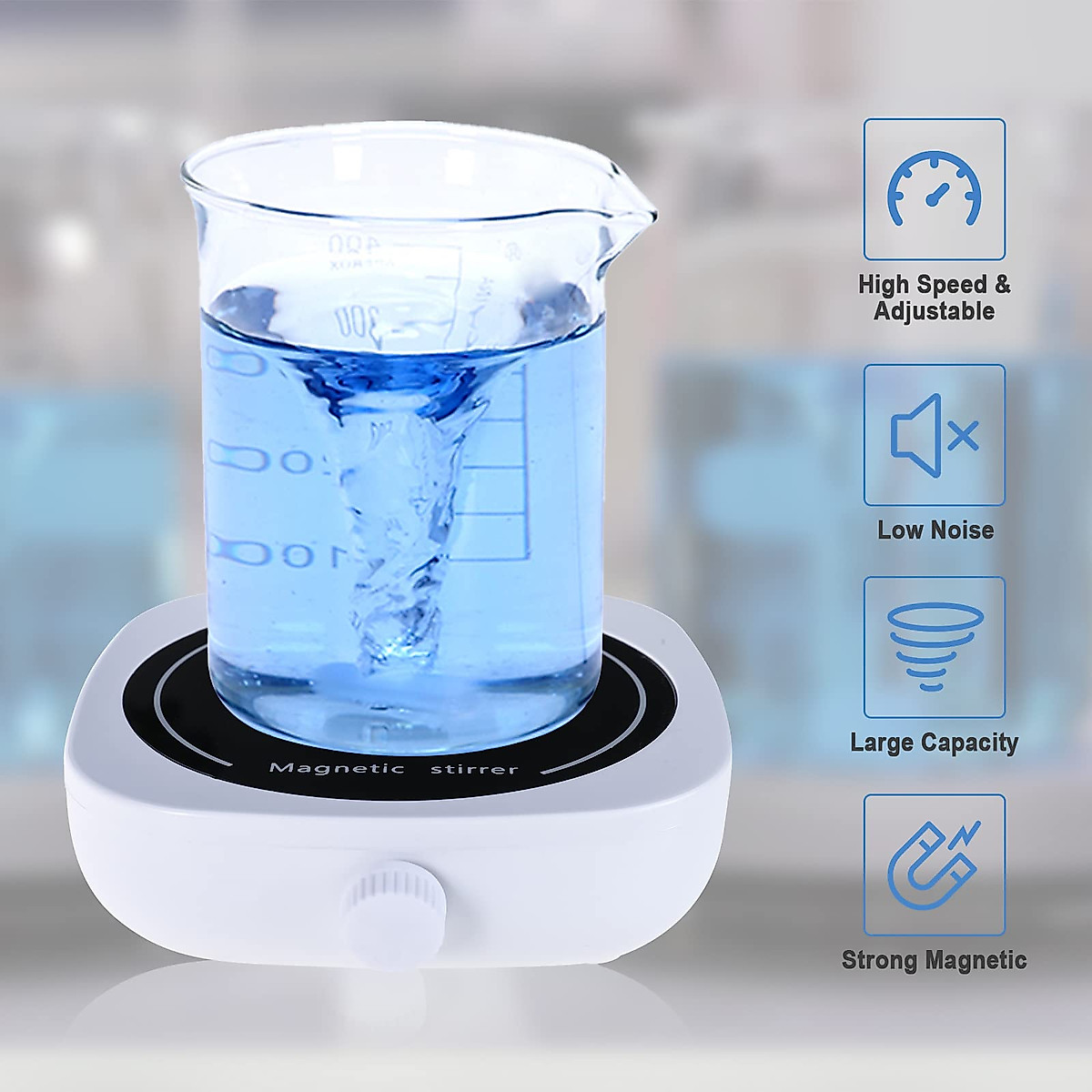 Toolly Mini Stir Plate Magnetic Lab Stirrer with 3 Stir Bars, Magnetic Mixer 2000ml Adjustbable Speed 200-2000 RPM for Classroom, Work or Home Experiments & Projects (No Heating)