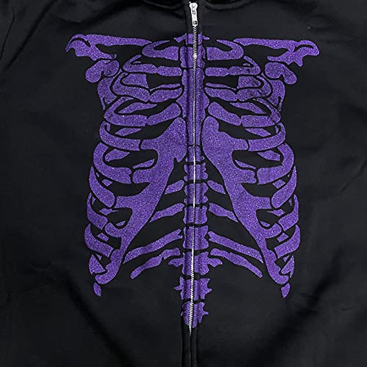 AQQYA Skeleton Zip Up Hooded Sweatshirt for Men Women, Y2K Diamond Glitter Grunge Punk Dark E-Girl Hoodie Silver Skull X-Large