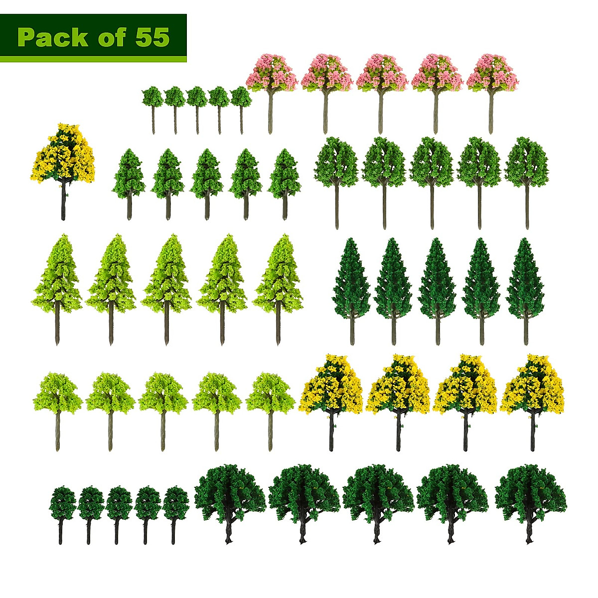 Yetaha 55 Pcs Mixed Model Trees, Miniature Tree, Fairy Garden Plant Ornament Model Train Scenery Architecture Green Tree Model for Micro Landscape DIY Craft Home Decoration