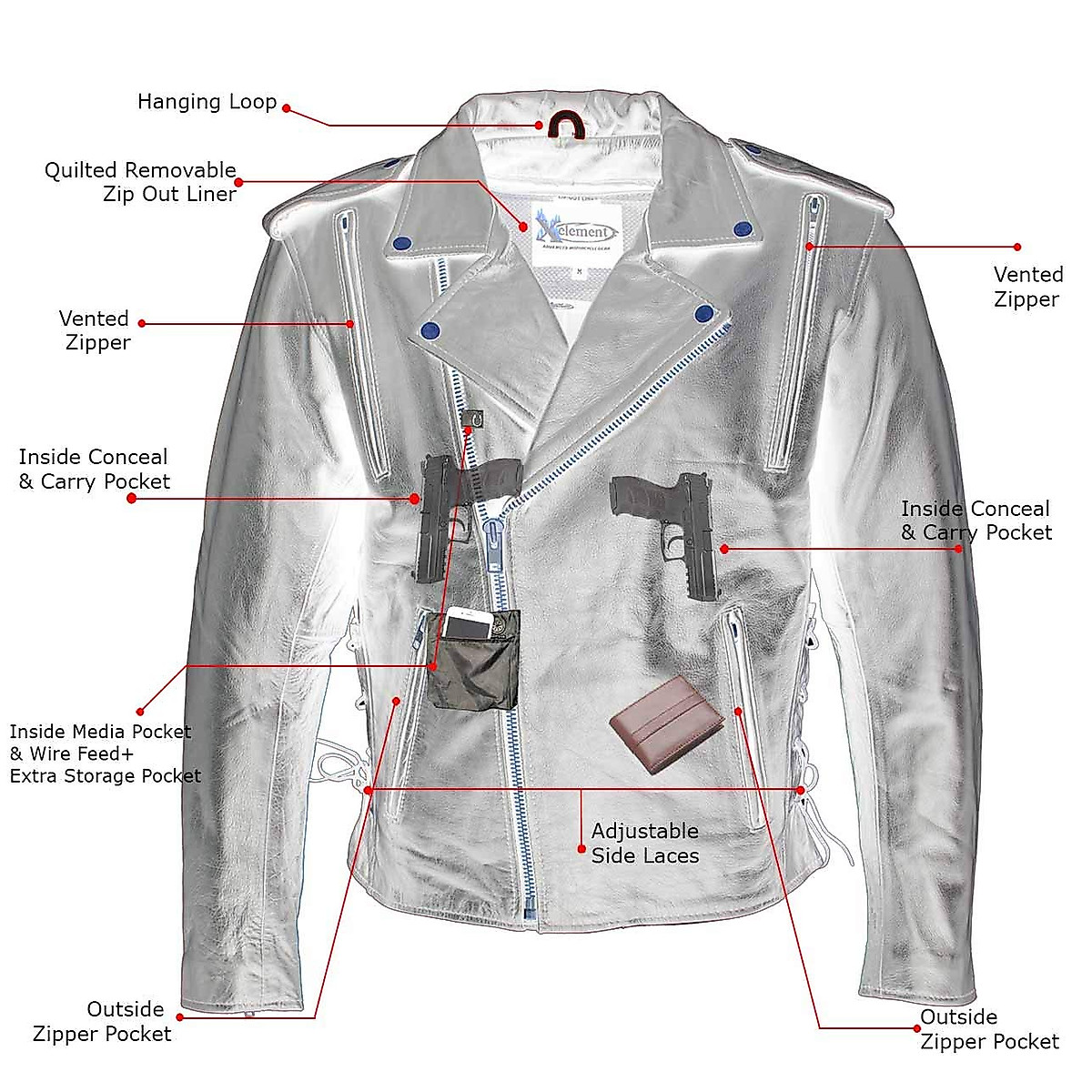 Xelement B7210 Men's 'Cool Rider' Black Vented Leather Motorcycle Jacket - 2X-Large