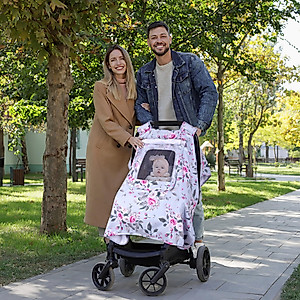 Baby Car Seat Covers, Car Seat Covers for Babies, Kick-Proof Car Seat Covers for Infant Car Seat with 3 Layers Breathable Mesh Peep Windows, Windproof Car Seat Canopy Newborn Gift for 4 Seasons