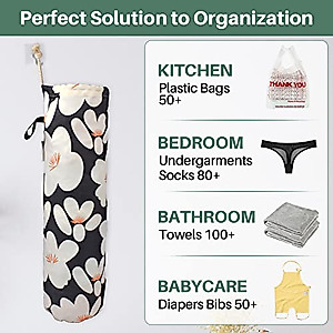 TOGETRUE Plastic Bag Holder, Wall Mount Floral Grocery Bag Holder, Reusable Shopping Bag Storage Holder Organizer for Kitchen Pantry (Basic Black)