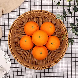 YOUEON Imitation Rattan Bread Basket with Acrylic Dome Cover, 12 Inch Round Woven Fruit Basket Handmade Poly Food Serving Basket for Bread, Snacks, Vegetable, Food