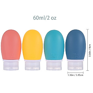 Leak Proof Silicone Travel Bottles,4 Pack 2oz Liquid Squeezable Refillable Portable Travel Accessories/Cosmetic Containers,BPA Free,Travel Size Bottles for Toiletries Shampoo Conditioner Lotion