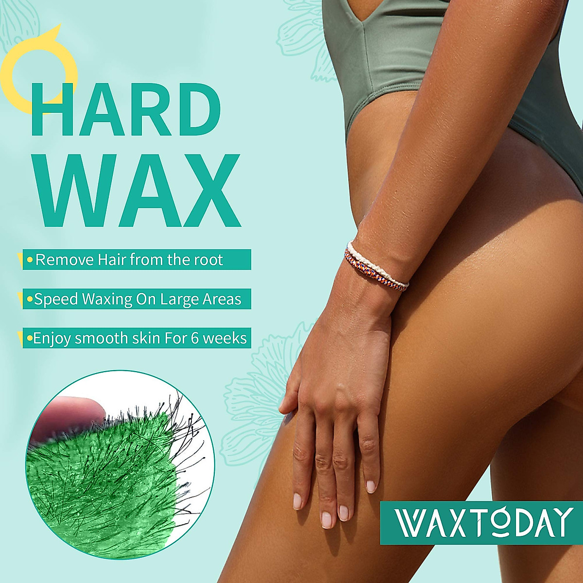 Hard Wax Beads - WAXTODAY Hair Removal Hard Wax Beans for Sensitive Skin with Tea Tree Formula(15.8 oz) - Brazilian Waxing for Full Body, Face, Legs, Eyebrows. Perfect Refill for Any Wax Warmer