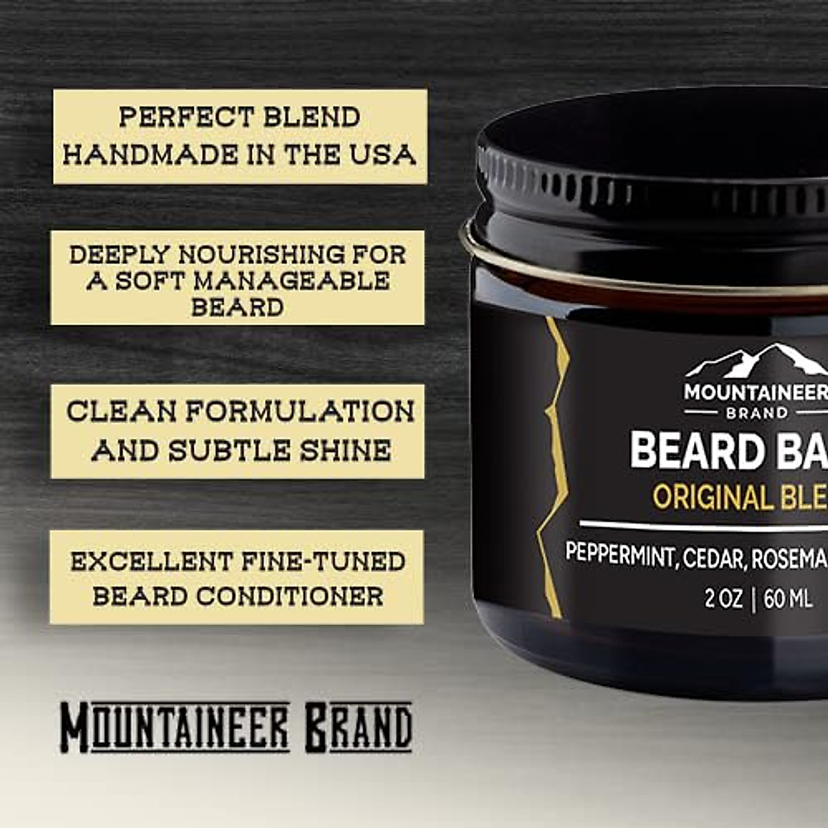 Mountaineer Brand Beard Balm for Men | All Natural Leave-In Conditioner to Moisturize Dry Itchy Skin | Beard Butter Hydrates, Softens and Tames Flyaway Hair | Adds Shine | Original Scent 2oz