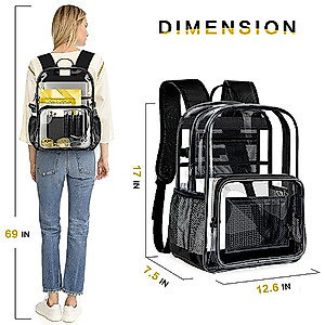 GEAMSAM Clear Backpack, Heavy Duty Transparent Backpack with Reinforced Bottom See Through Backpack for College, Travel, Workplace Security - Black