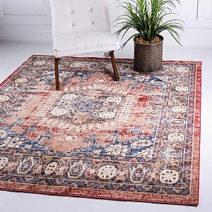 Unique Loom Utopia Collection Area Rug - Larissa (7'Square, Terracotta/ Blue)