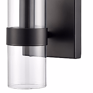 JEENKAE Modern Farmhouse Glass Cylinder Wall Sconce 1-Light Black Bathroom Vanity Lights Fixture