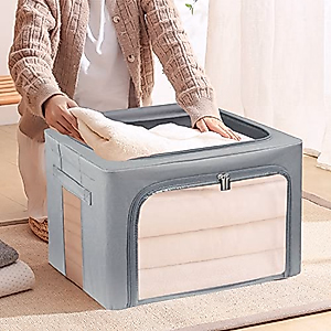 Clothes Storage Bins with Foldable Sturdy Frame and Carrying Handles,Stackable Storage Box for Closet Shelf Organizers for Seasonal Clothing,Blankets,Towel Bed Sheets,Toys Gift Others (Medium -40L x3PACK, Grey)