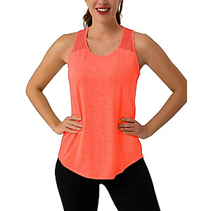 Aeuui Womens Workout Tops Mesh Racerback Tank Tops Sleeveless Yoga Athletic Running Shirts Gym Clothes for Women Orange