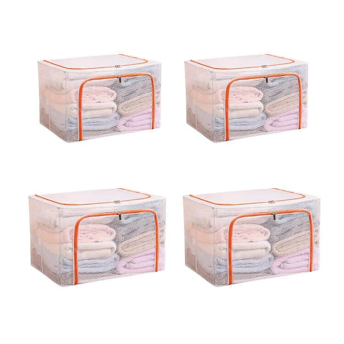 GUO FENG DIAO Steel Frame Storage Box Transparent Storage Box Quilt Storage Box Folding Wardrobe PVC or Nylon Fabric Extra Large Storage Bag (Orange Waterproof: 66L x 2Pcs + 80L x 2Pcs)