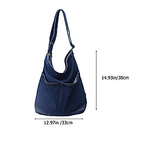Abaodam Womens Multi-pocket Shoulder Bag Blue Tote Bag Casual Hobo Bag