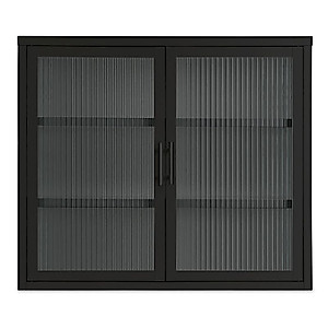 Bathroom Wall Cabinet, Over The Toilet Storage Cabinet with 2 Glass Doors & 3-Tier Storage, Bathroom Cabinet Wall Mount in Metal, Medicine Cabinets for Bathroom, Living Room, Laundry Room, Black