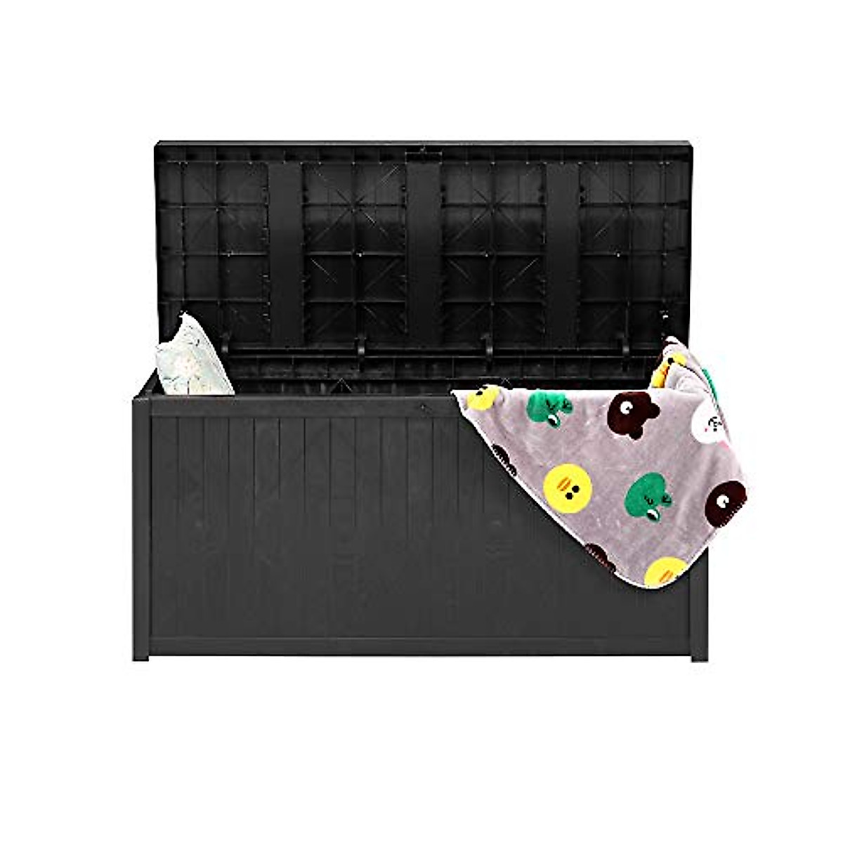 Ainfox Patio Storage Deck Box, Outdoor Storage Plastic Bench Box - All Weather Resin Wicker Deck Box Storage Container Bench Seat (Carbon Black)