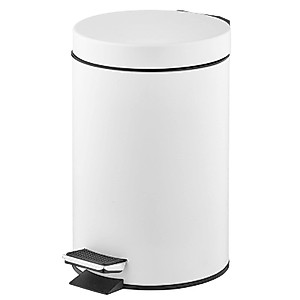 mDesign Pedal Bin — Metal Waste Bin with Pedal, Lid and Plastic Bucket Insert — for Bathroom, Kitchen, and Office — 3 Litre Household Rubbish Bin with Ergonomic Design — White