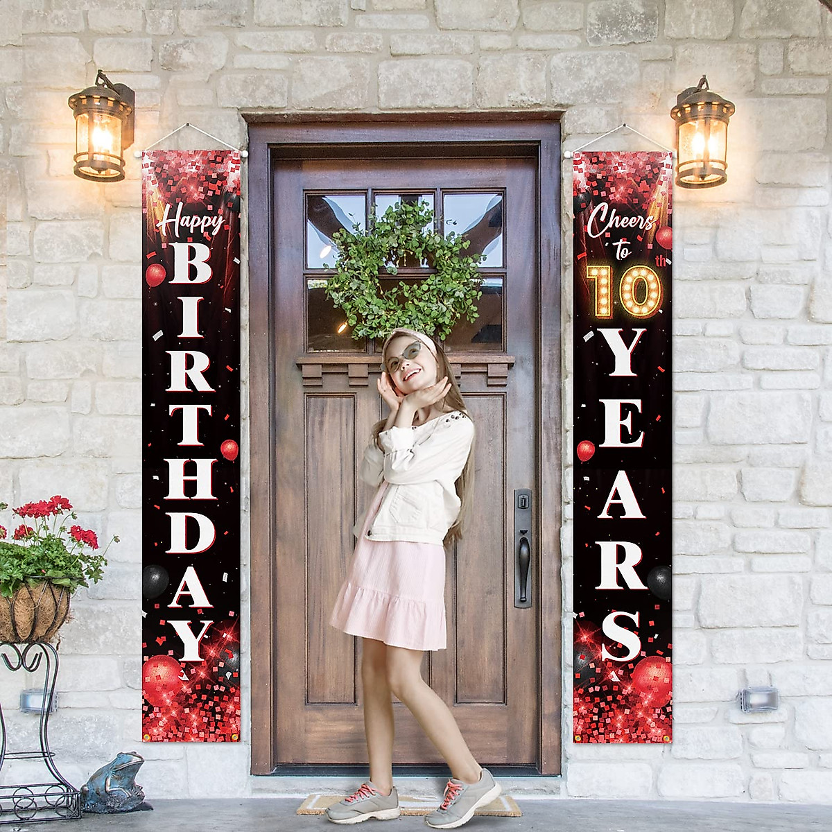 Happy 33rd Birthday Porch Sign Door Banner Decor Red and Black - Glitter Cheers to 33 Years Old Birthday Party Theme Decorations for Men Women Supplies,01