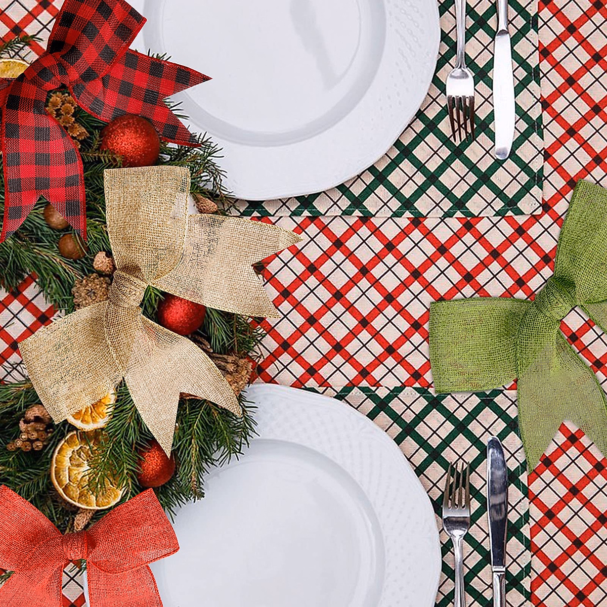 6 Rolls Wired Christmas Ribbon 30 Yards 2-1/2'' Wired Edge Burlap Ribbons for Christmas Thanksgiving DIY Gift Wrapping Wedding Floral Bows Crafts