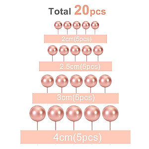 ASTARON 20 Pcs Ball Cake Topper Decorations Mini Balloons Cake Topper Sticks Rose Gold Balls Cake Picks Cake Topper Balls Cake Decorations for Wedding Birthday Cake Decorations