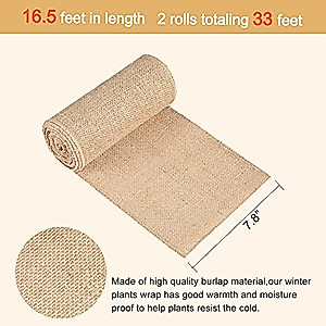 Natural Burlap Tree Wrap Burlap Rolls for Gardening Tree Trunk Wrap Fabric Tree Protector Burlap Wrap Plants Bandage for Keeping Warm and Moisturizing (2 Rolls,7.9 Inches Width)