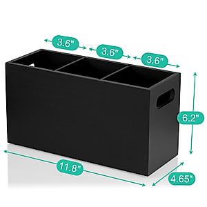 ALELION Large Utensil Holder with Removable Divider - 3 Compartment Wooden Utensil Caddy Organizer for Kitchen Counter - Black Cooking Utensil Crock for Countertop