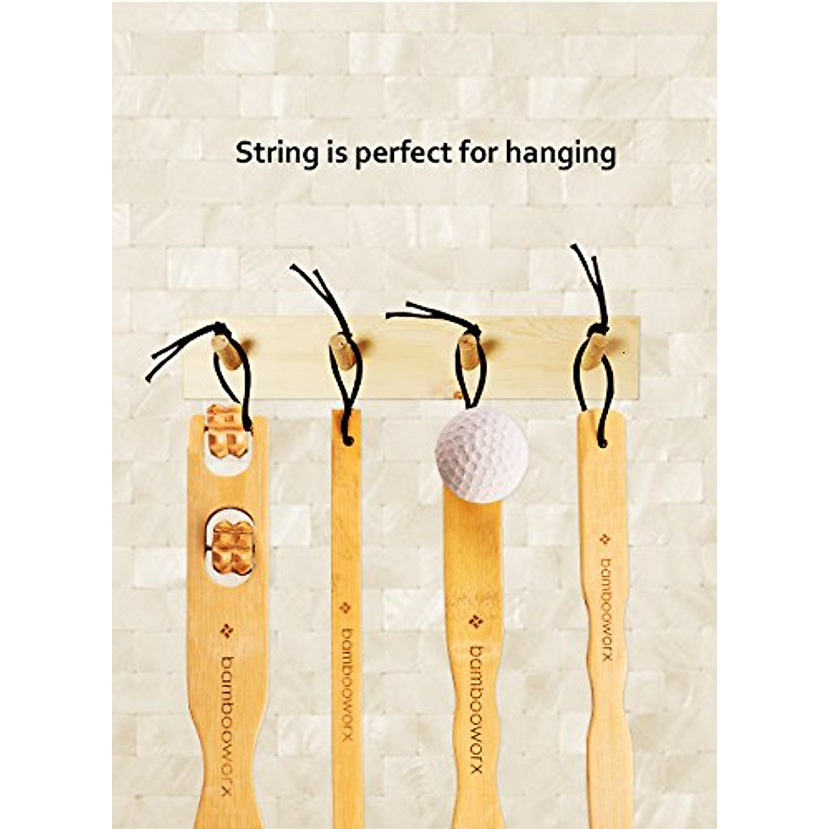 BambooWorx Traditional Bamboo Wooden Back Scratcher - 4 Piece Body Relaxation Massager Set for Men & Women - 17.5" Long Handle, Strong and Sturdy Itching Relief Back Scratchers - 100% Natural Wood